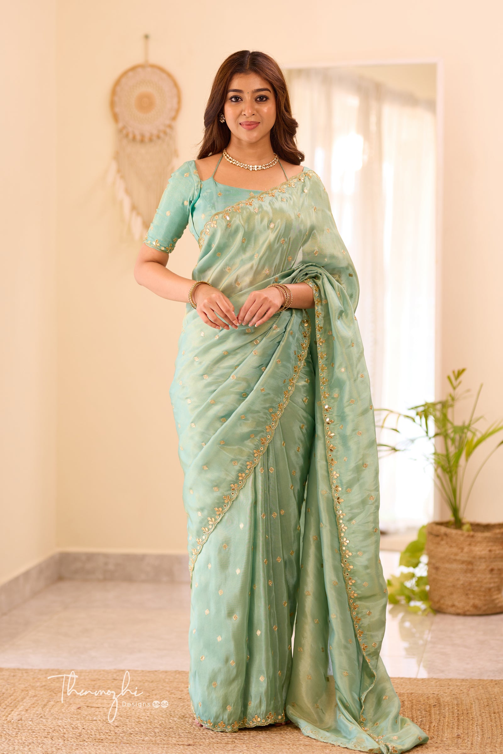 Turquoise Tissue Festive Wear Saree