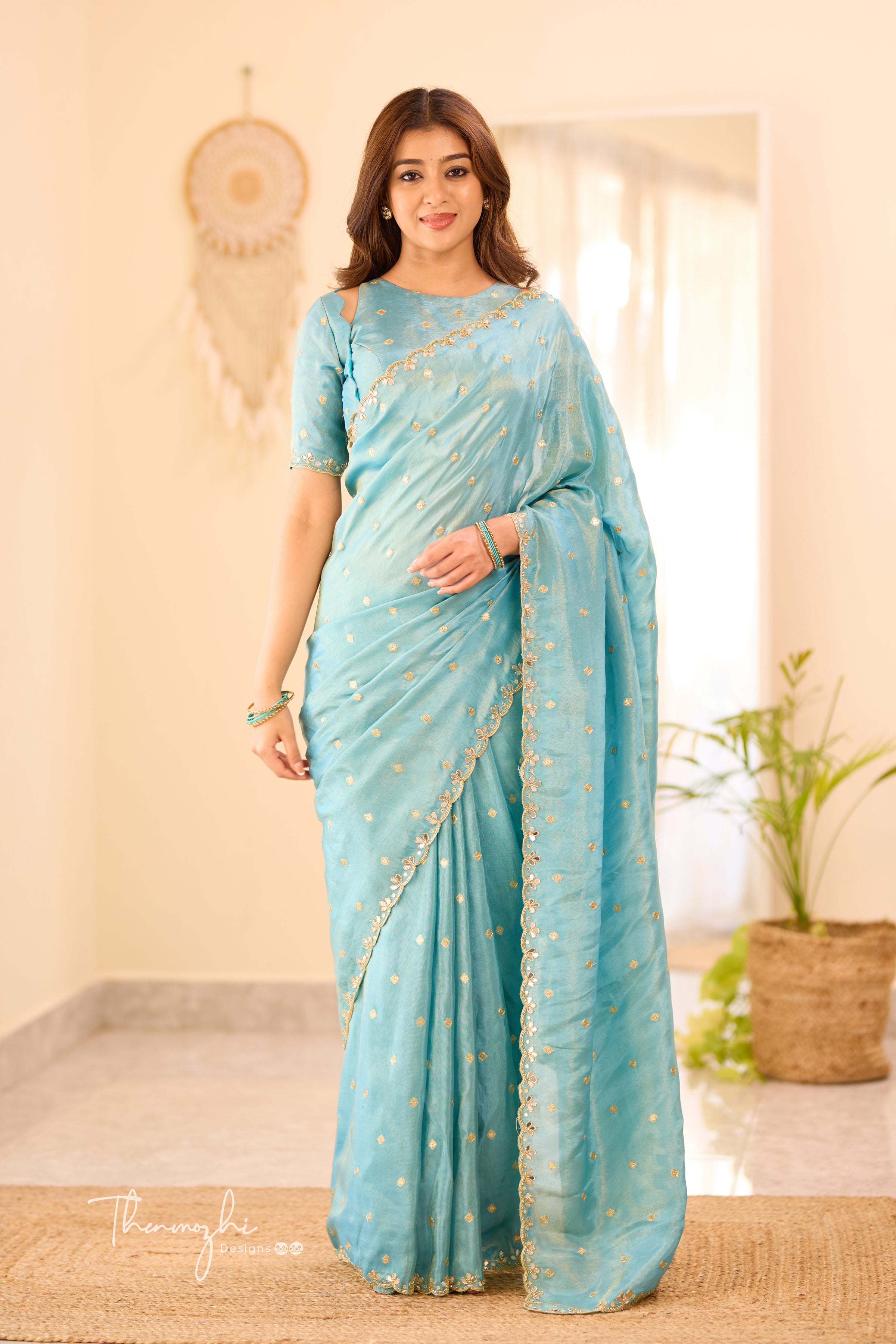 Light Blue Tissue Festive Wear Saree