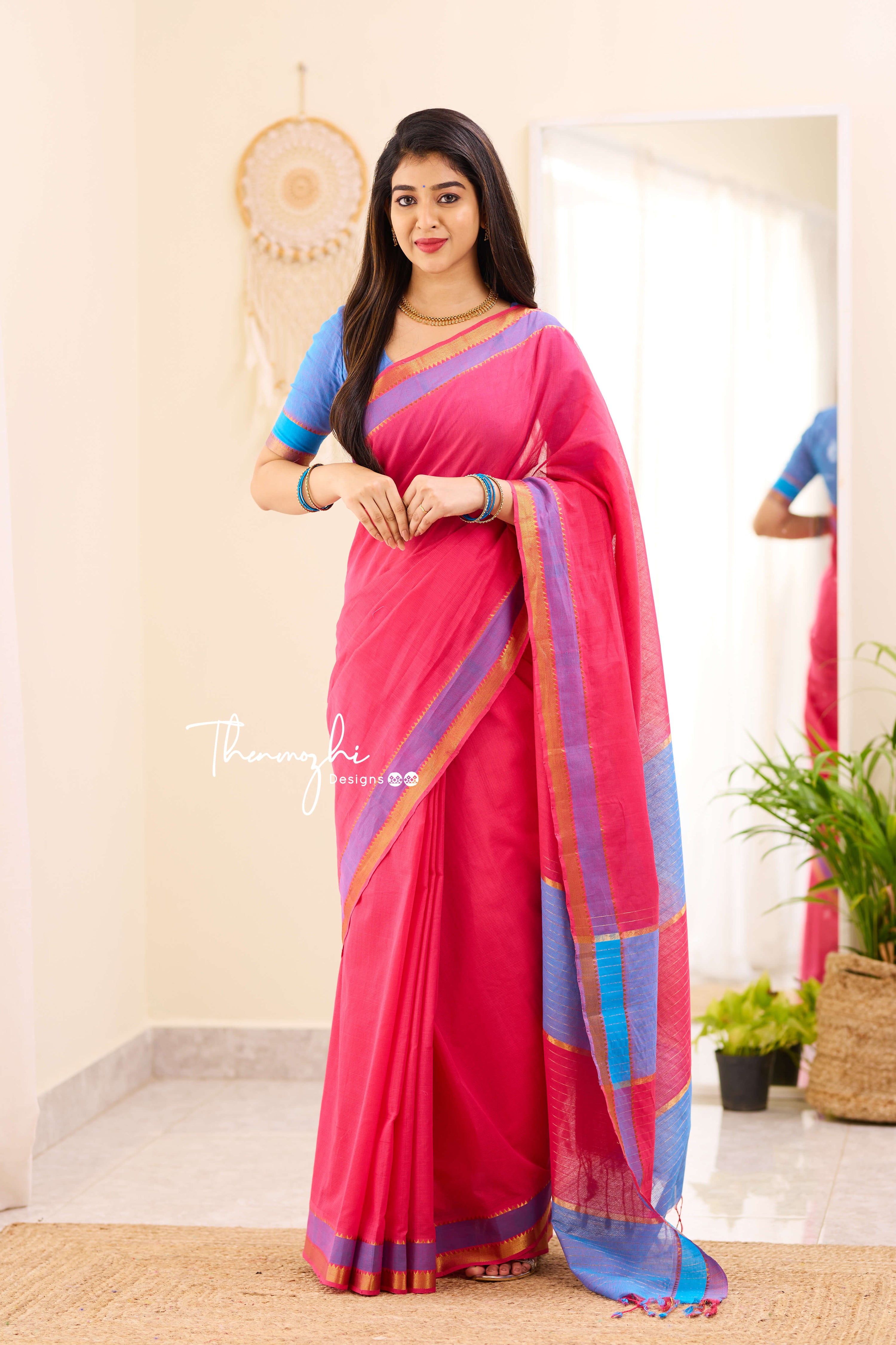 Fusion Pink Mangalagiri Cotton Saree