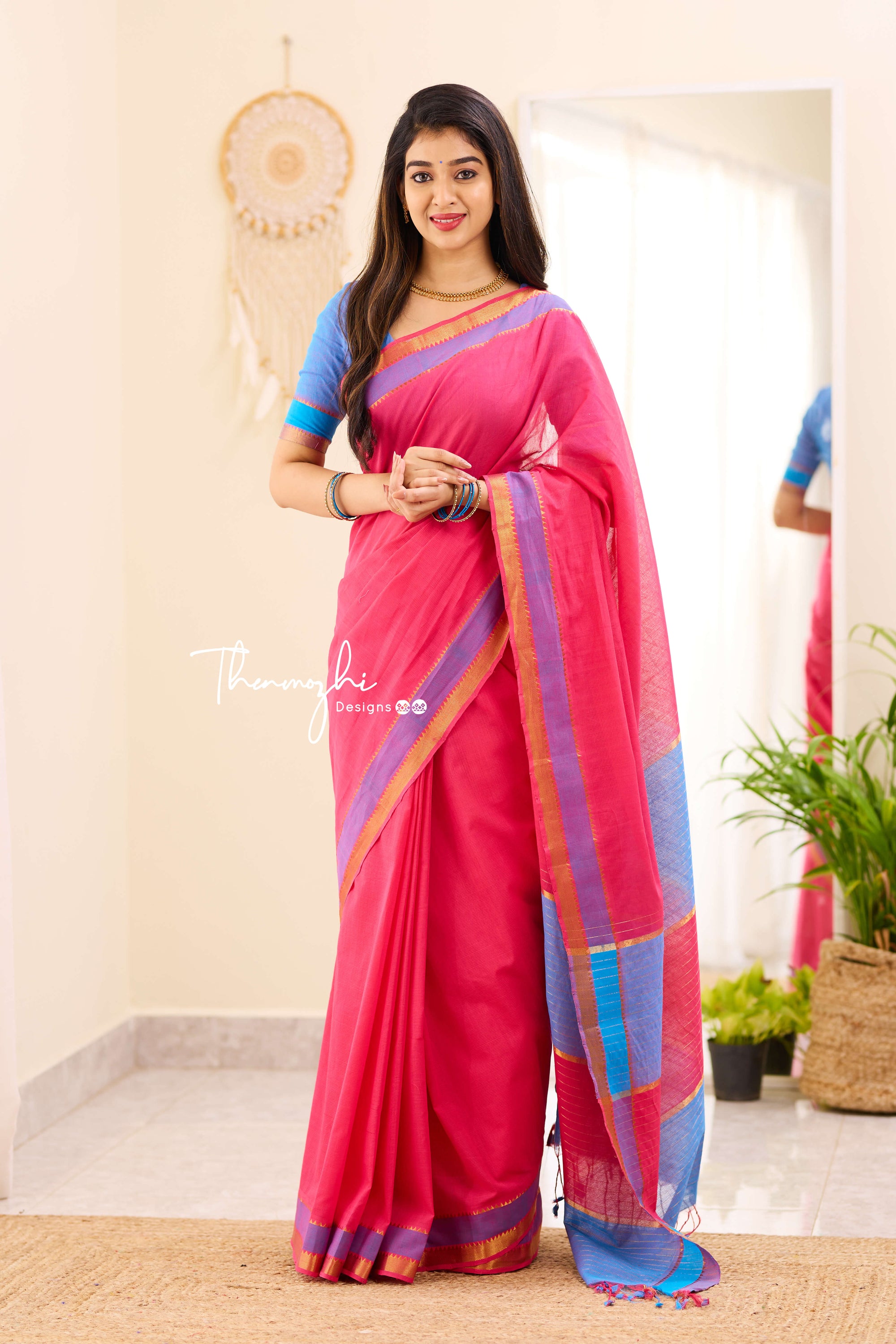 Fusion Pink Mangalagiri Cotton Saree