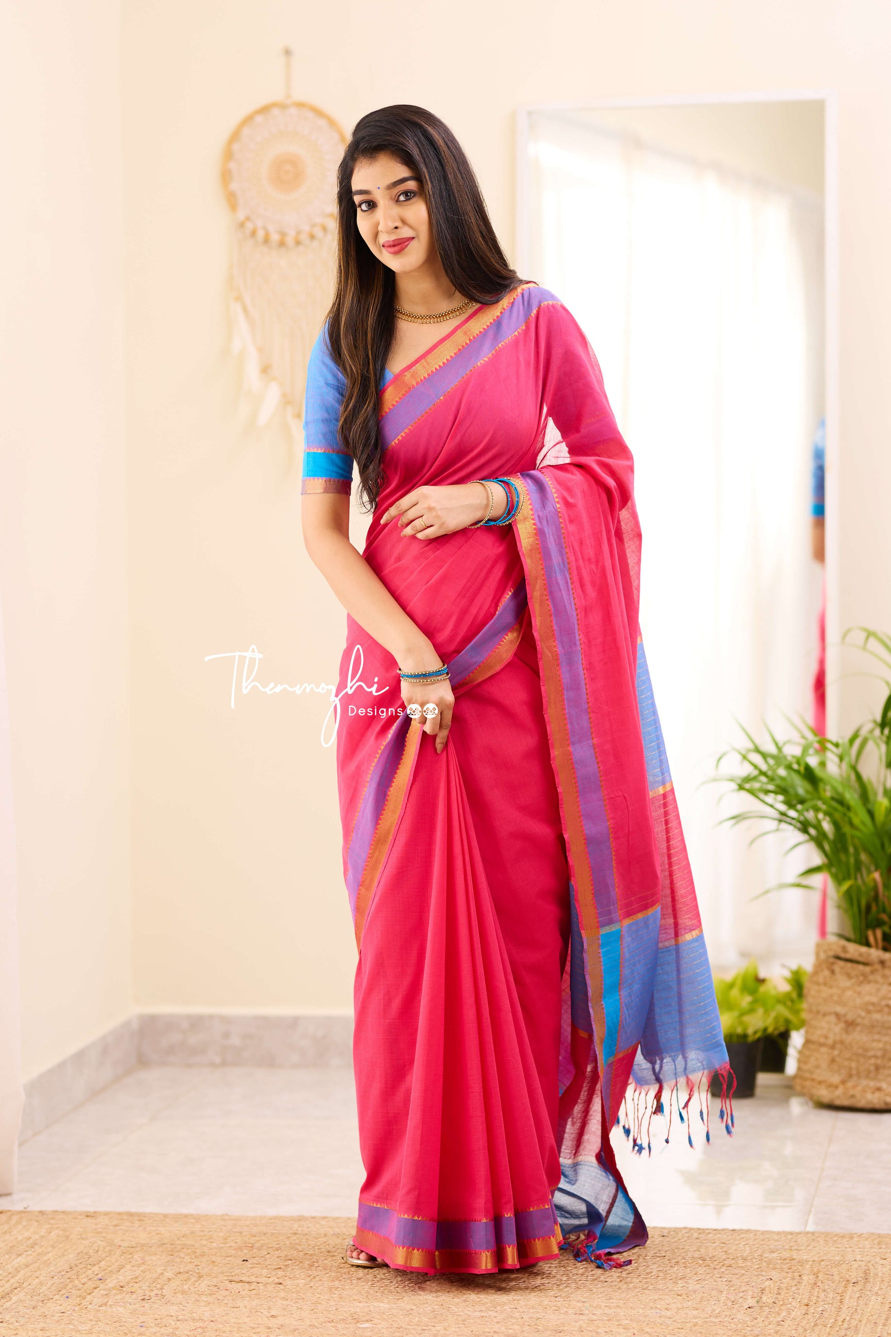 Fusion Pink Mangalagiri Cotton Saree