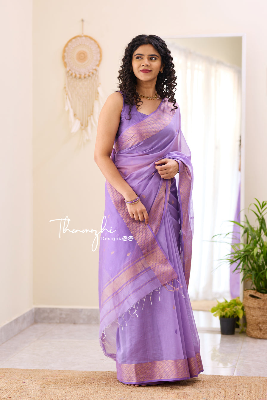 Lilac Marvel - Lilac Maheshwari Silk Cotton Saree