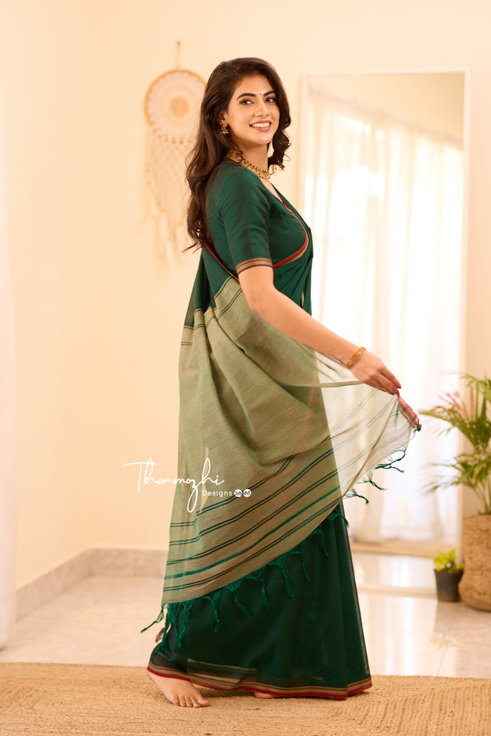 Green Narayanpet Small Border Saree