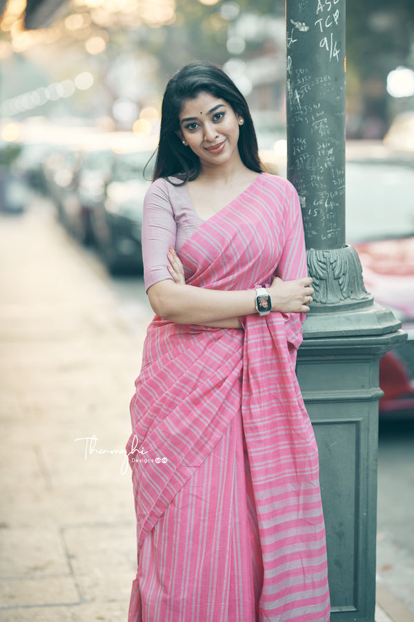 Black & Red Checked Cotton Mangalagiri Saree | Thenmozhi Designs