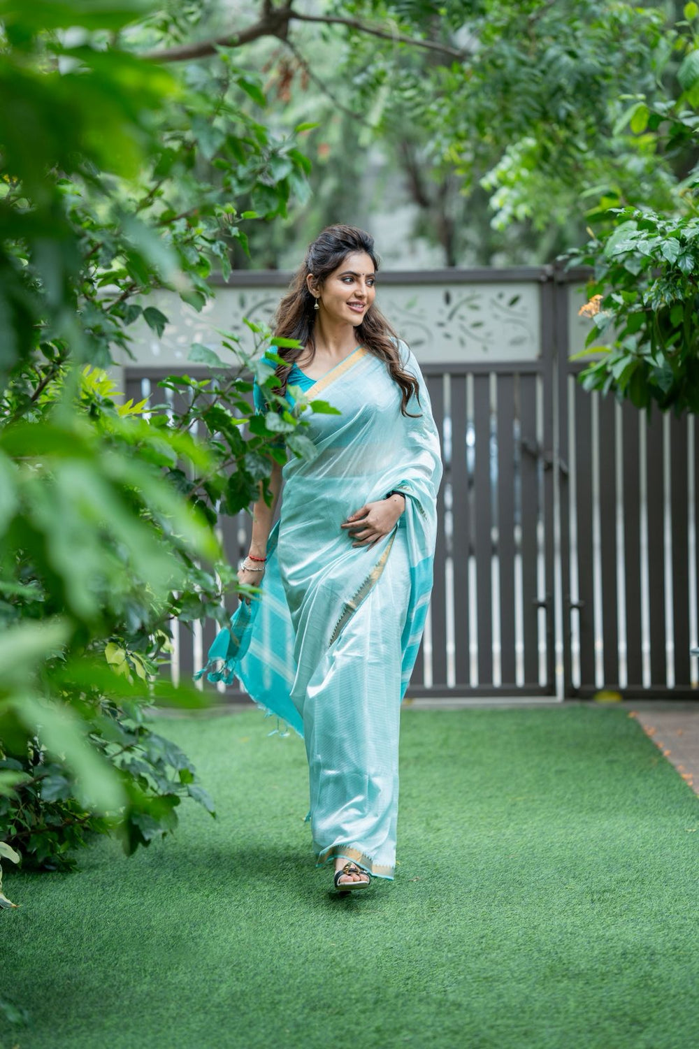 Athulya Turquoise Mangalagiri Semi Silk Cotton Saree