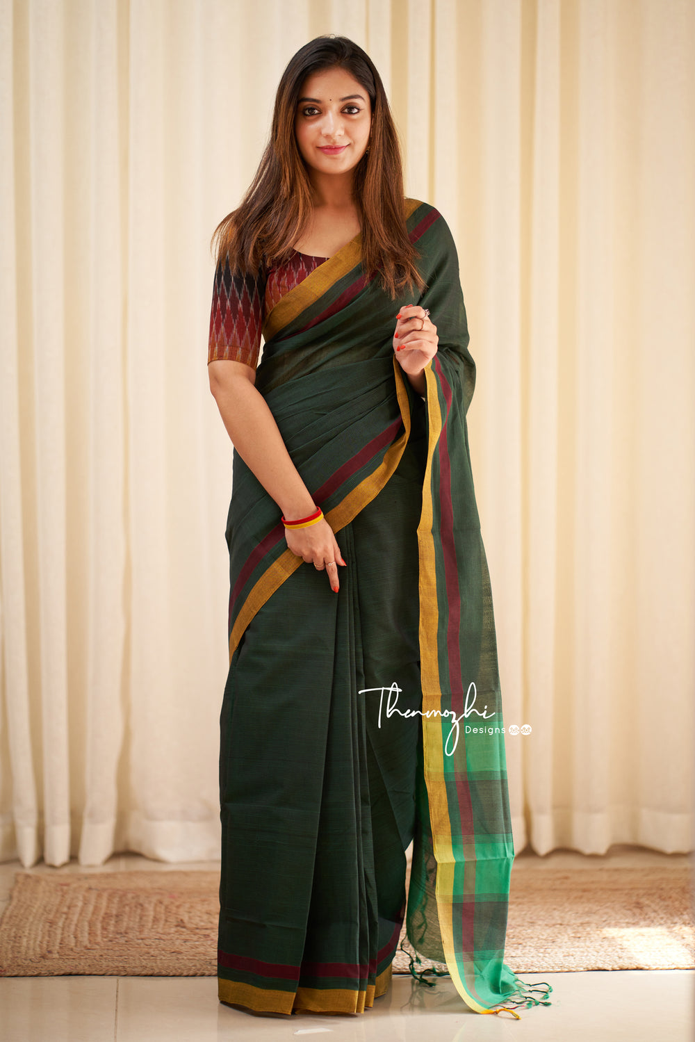 Dark Grey Handloom Mangalagiri Cotton Saree